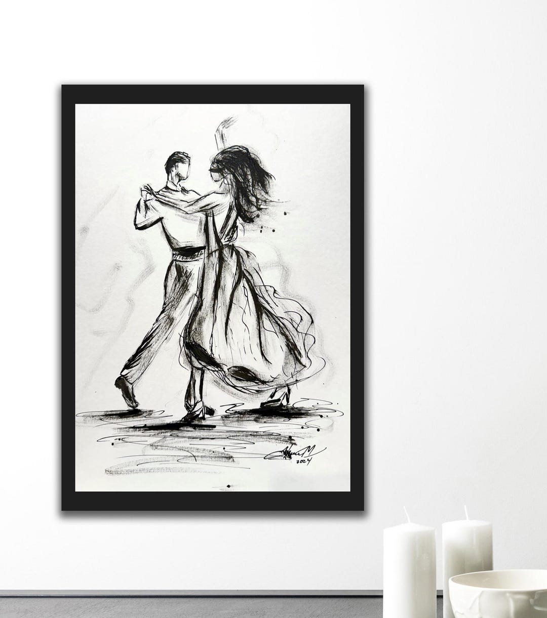 Dancers Original Pen and Ink Drawing Art Study on Paper, 12 X 18 ...