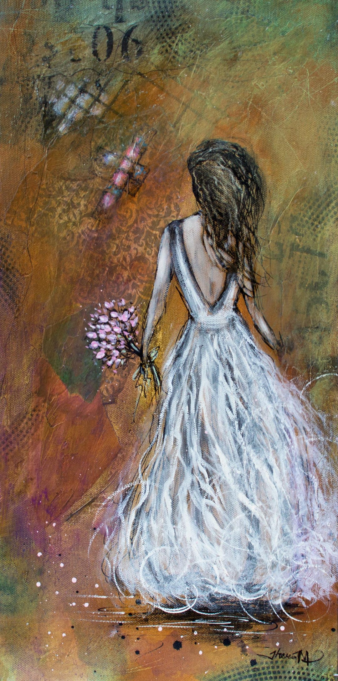 Bride in White Dress Oil Painting: Abstract Wedding Art (20x10) - Etsy