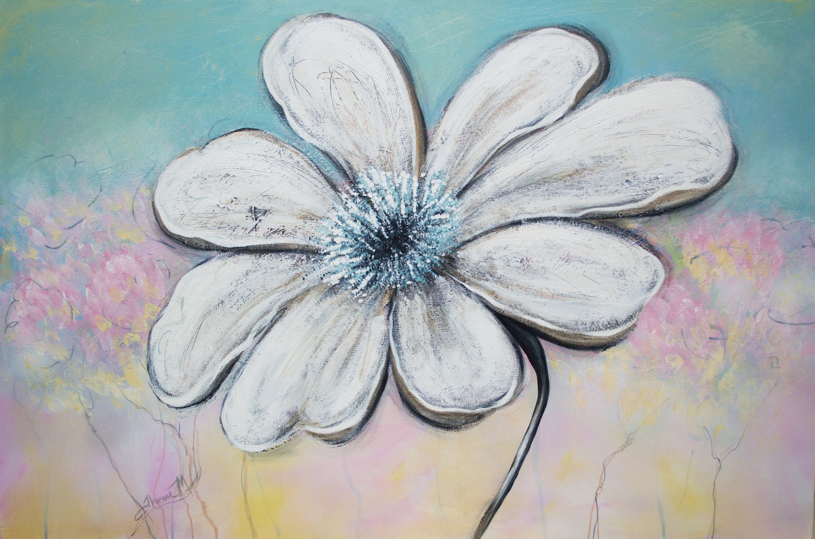 White Daisy Floral Abstract Original Painting 24 X 36 | Etsy