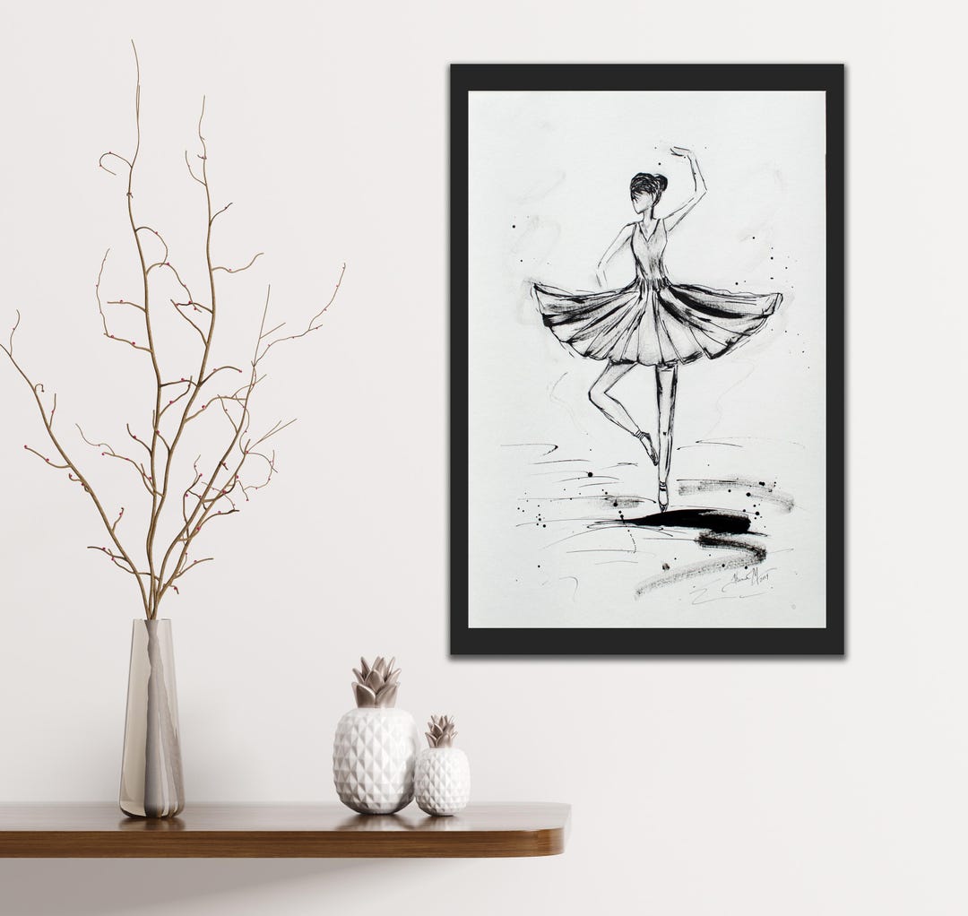 Ballerina Original Art Study - Black White Ink Drawing 12 X 18, Dip Pen ...