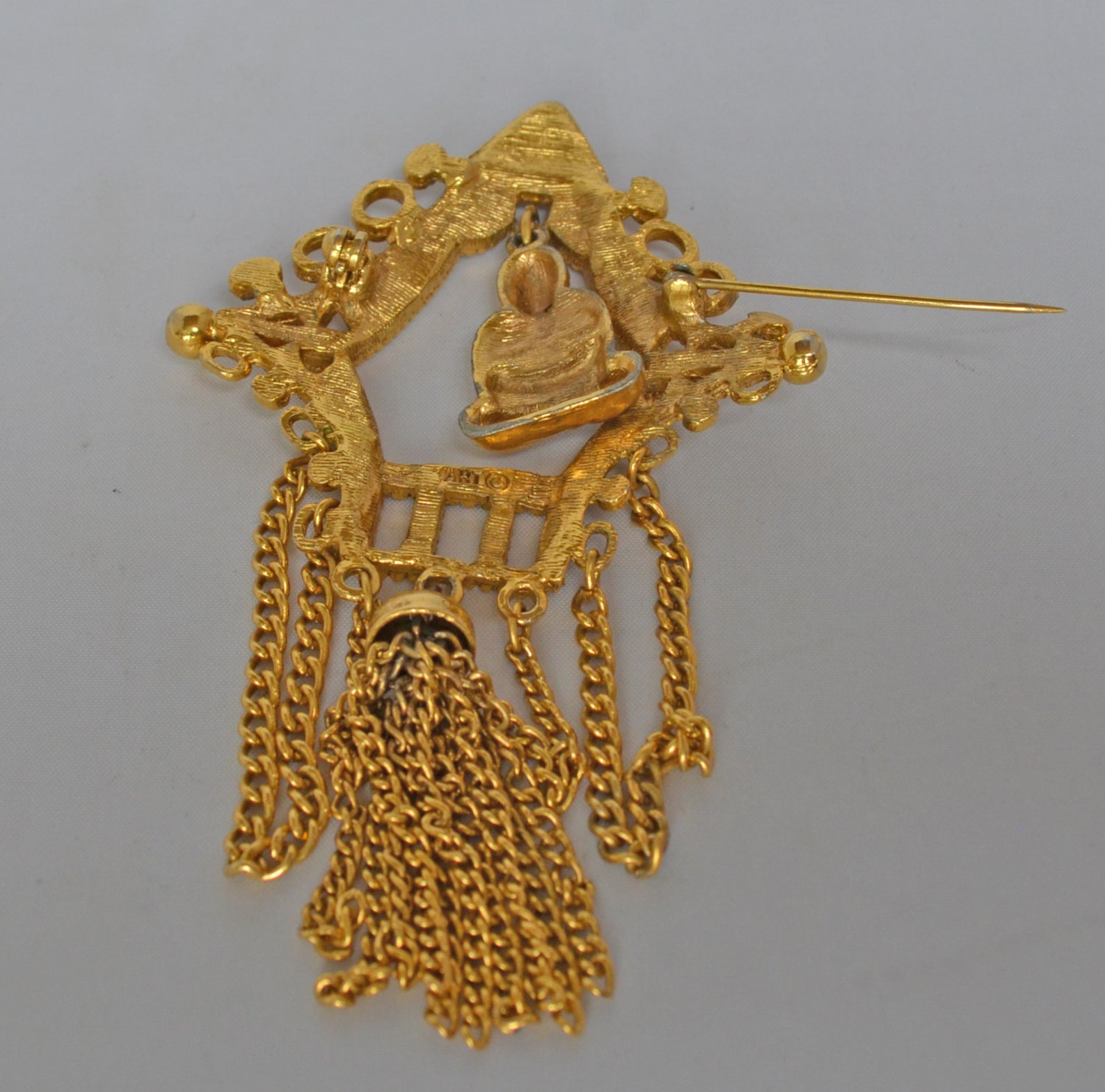 Showstopper Vintage ART 18k GP Buddha in Temple Brooch Pin - Etsy