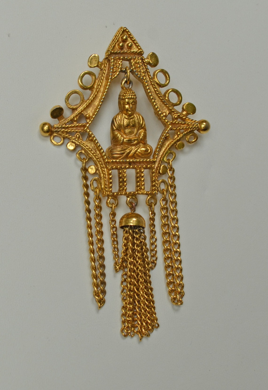Showstopper Vintage ART 18k GP Buddha in Temple Brooch Pin - Etsy