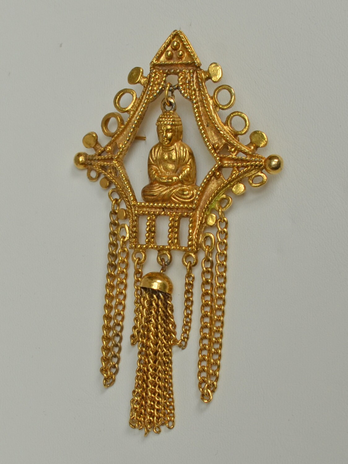 Showstopper Vintage ART 18k GP Buddha in Temple Brooch Pin - Etsy
