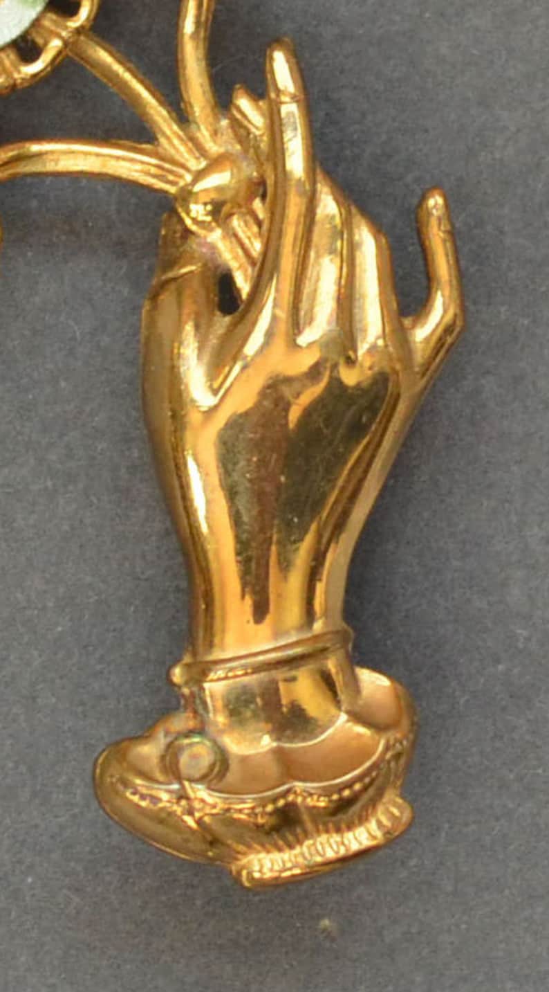 Classic Art Deco 10K Gold Plated CORO Glove Pin W/ Hand Painted Enamel and Rhinestone Detail ...