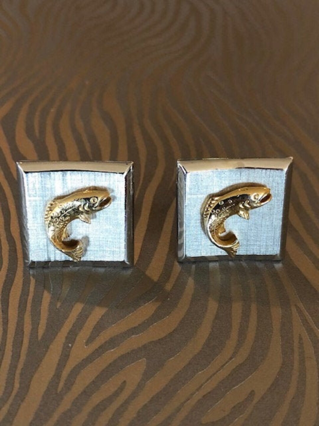 Vintage Signed Swank Cufflinks Golden Trout on Silver Block TL - Etsy