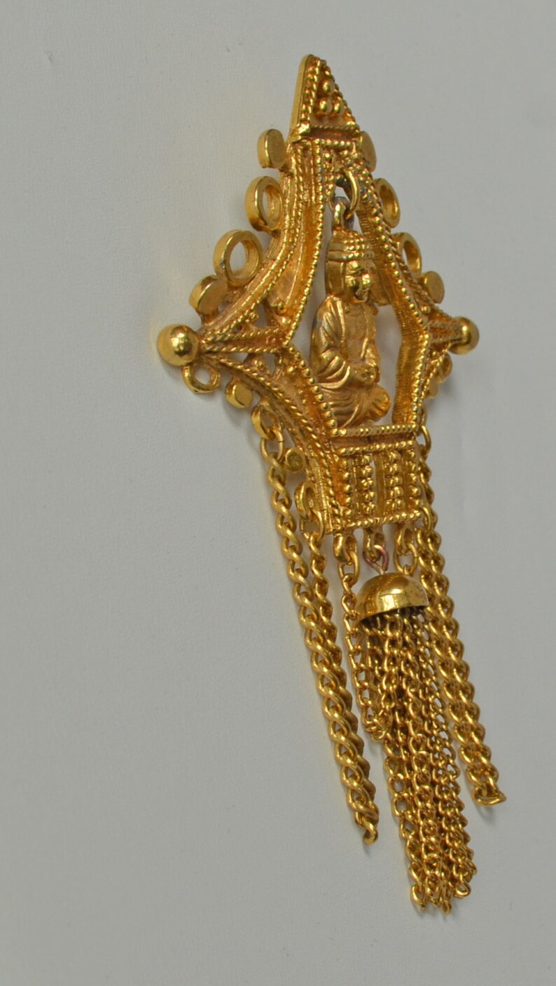 Showstopper Vintage ART 18k GP Buddha in Temple Brooch Pin - Etsy