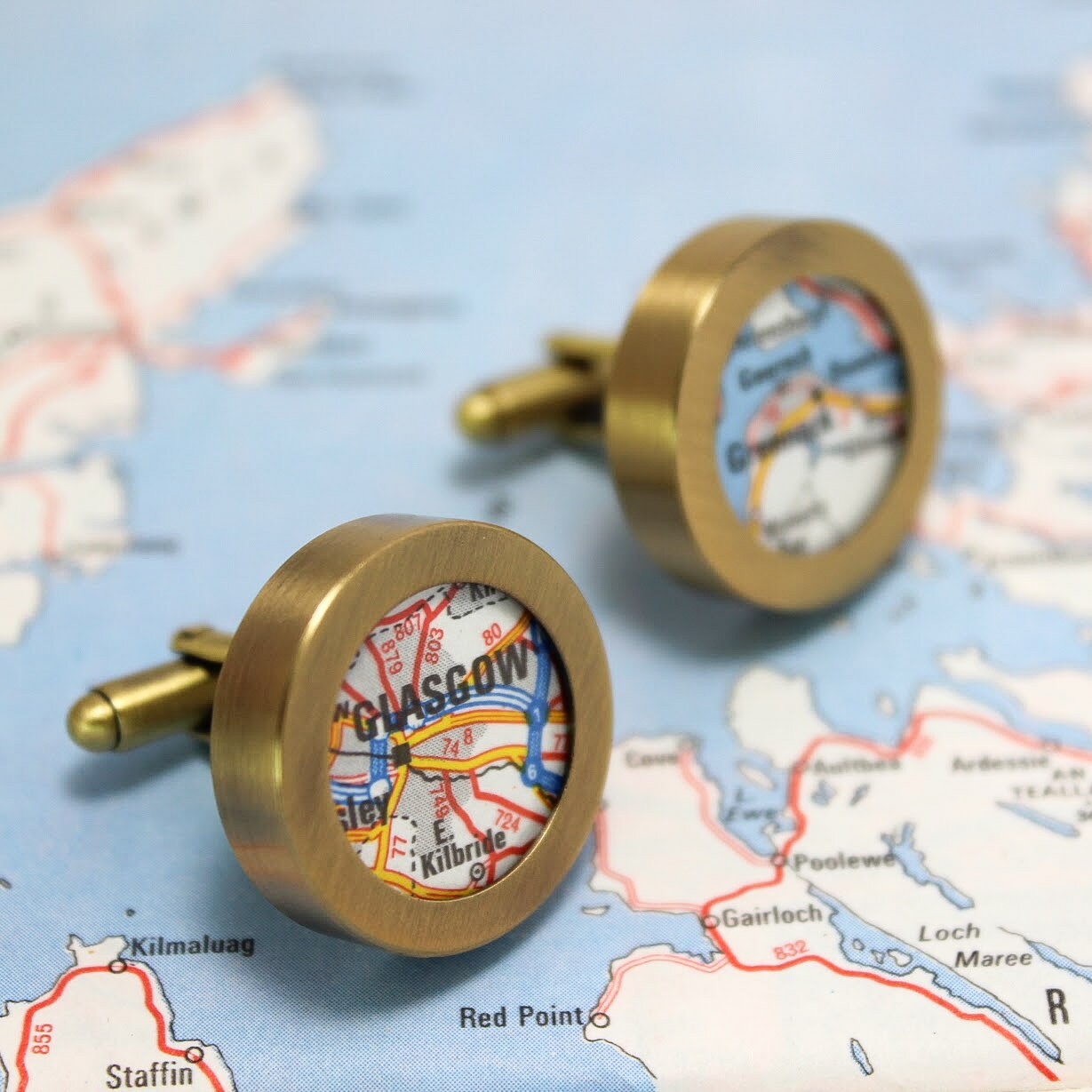 Personalised Map Cufflinks Real Vintage Map Brass Cufflinks | Etsy UK