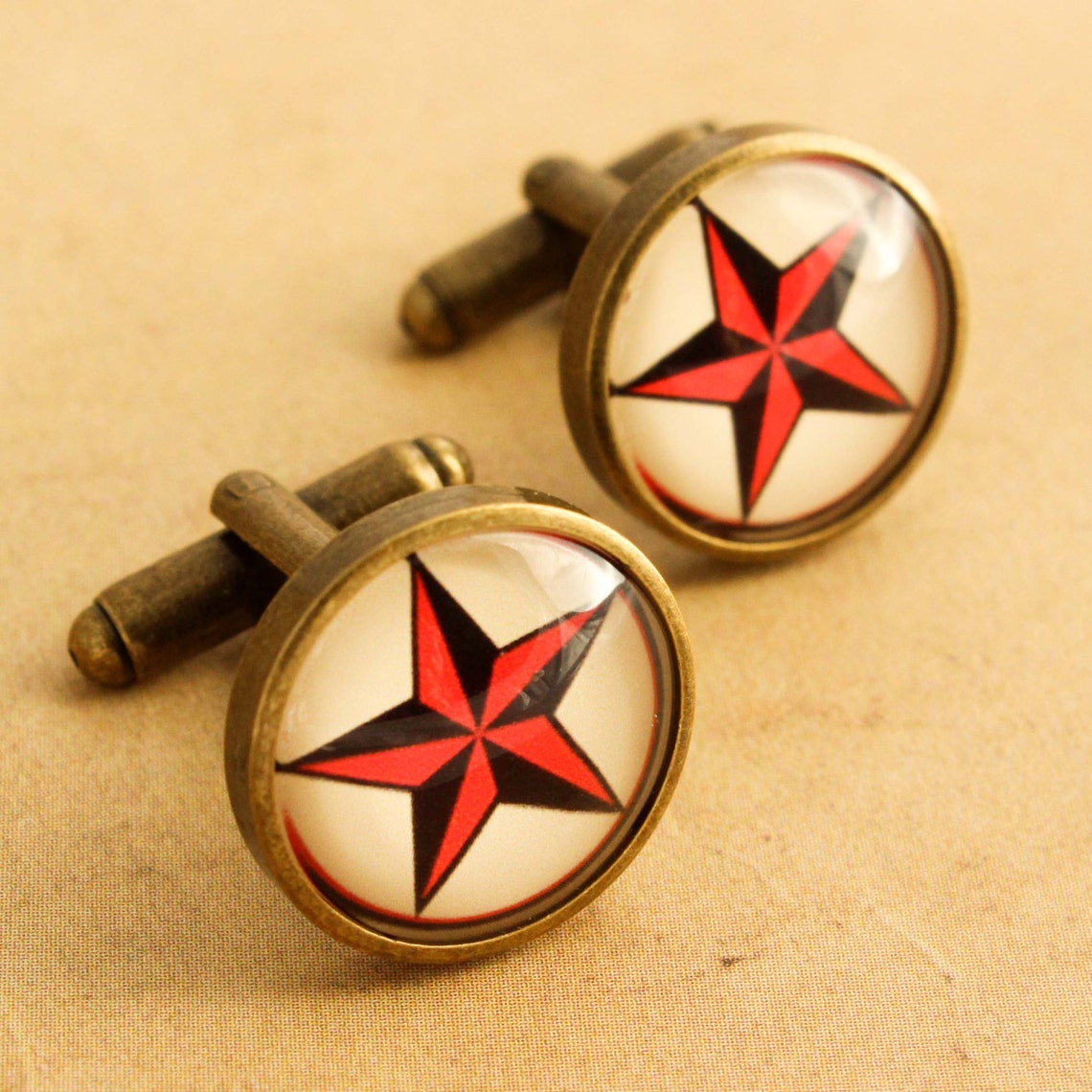 Star Cufflinks Rockabilly Cufflinks Red & Black Star Cuff - Etsy