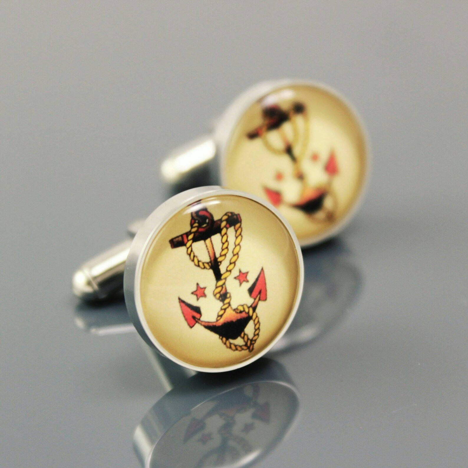 Silver Anchor Cufflinks Stainless Steel Cufflinks Nautical - Etsy UK