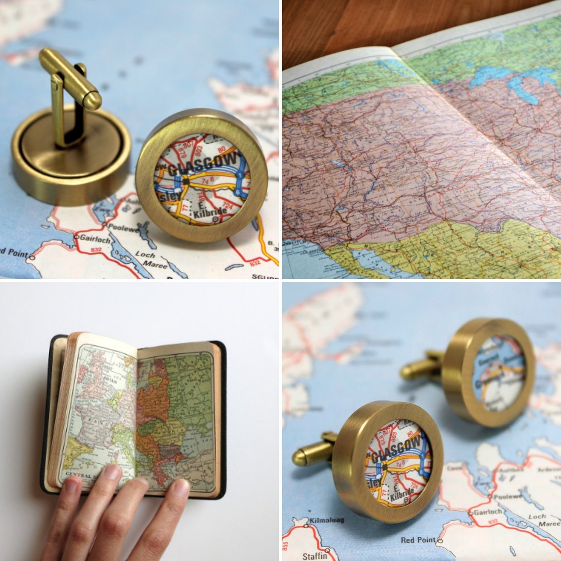 Personalised Map Cufflinks Real Vintage Map Brass Cufflinks | Etsy UK