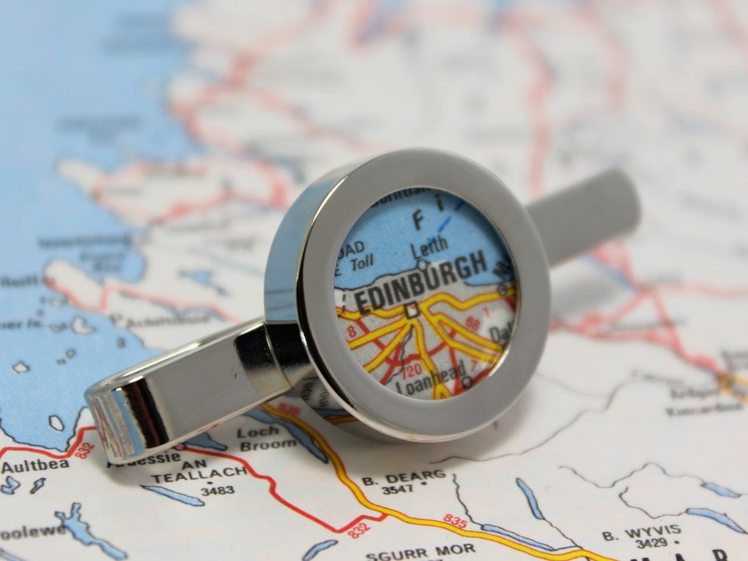Personalised Map Tie Clip, Real Vintage Map, Sliver Tie Clip, Sliver ...