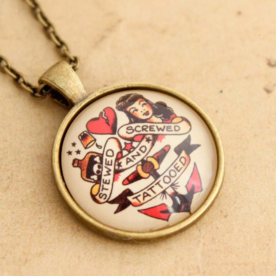 Stewed Screwed & Tattooed Necklace Sailor Jerry Pendant - Etsy