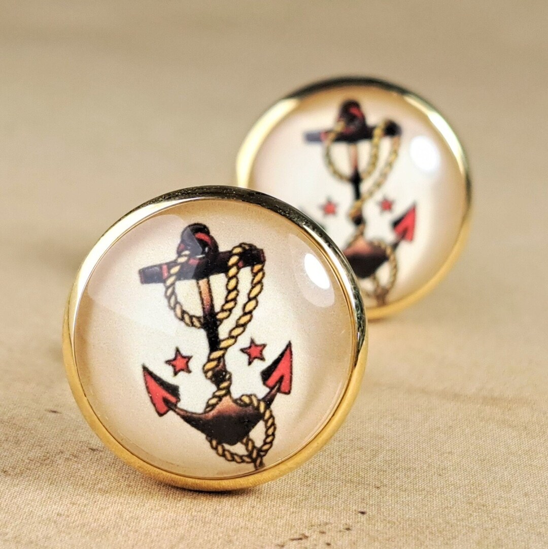 Gold Anchor Cufflinks, Sailor Jerry, Nautical Cuff Links, Rockabilly ...