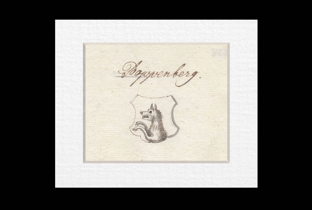 Hand Drawn Family Crest From the 1700's A Wolf With Raised Paws-rare - Etsy