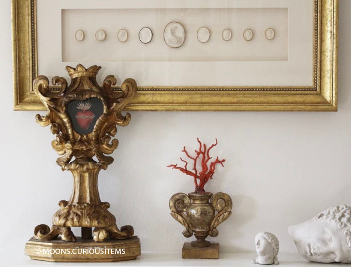 Baroque Gilded Reliquary Hand Painted Sacred Heart Painting-1700's - Etsy