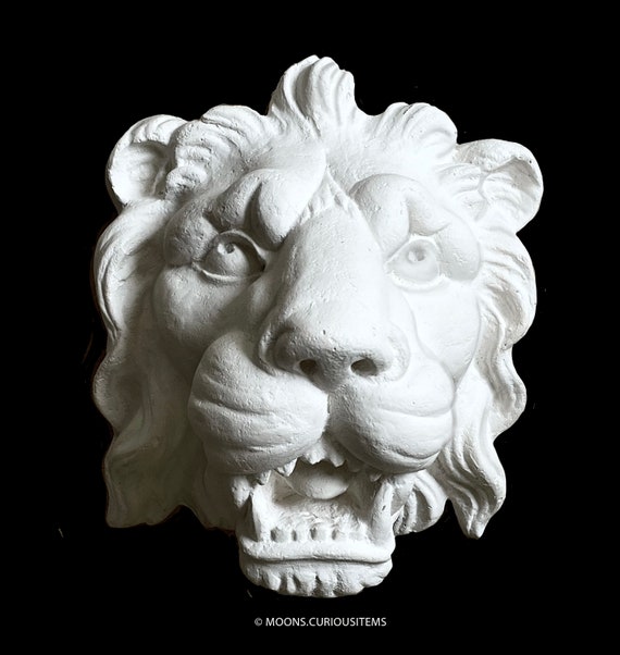 Plaster Lion Statues Creation Of Sculpture From Plaster. Lion`s Head.