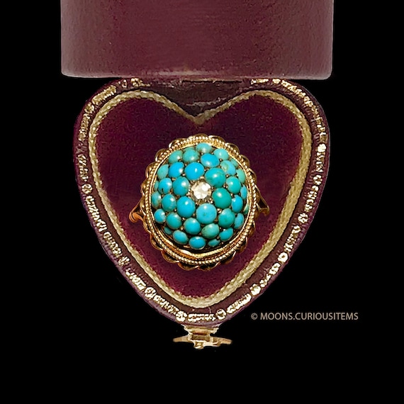 Victorian Pavé Turquoise & Diamond Ring -Persian Turq… - Gem