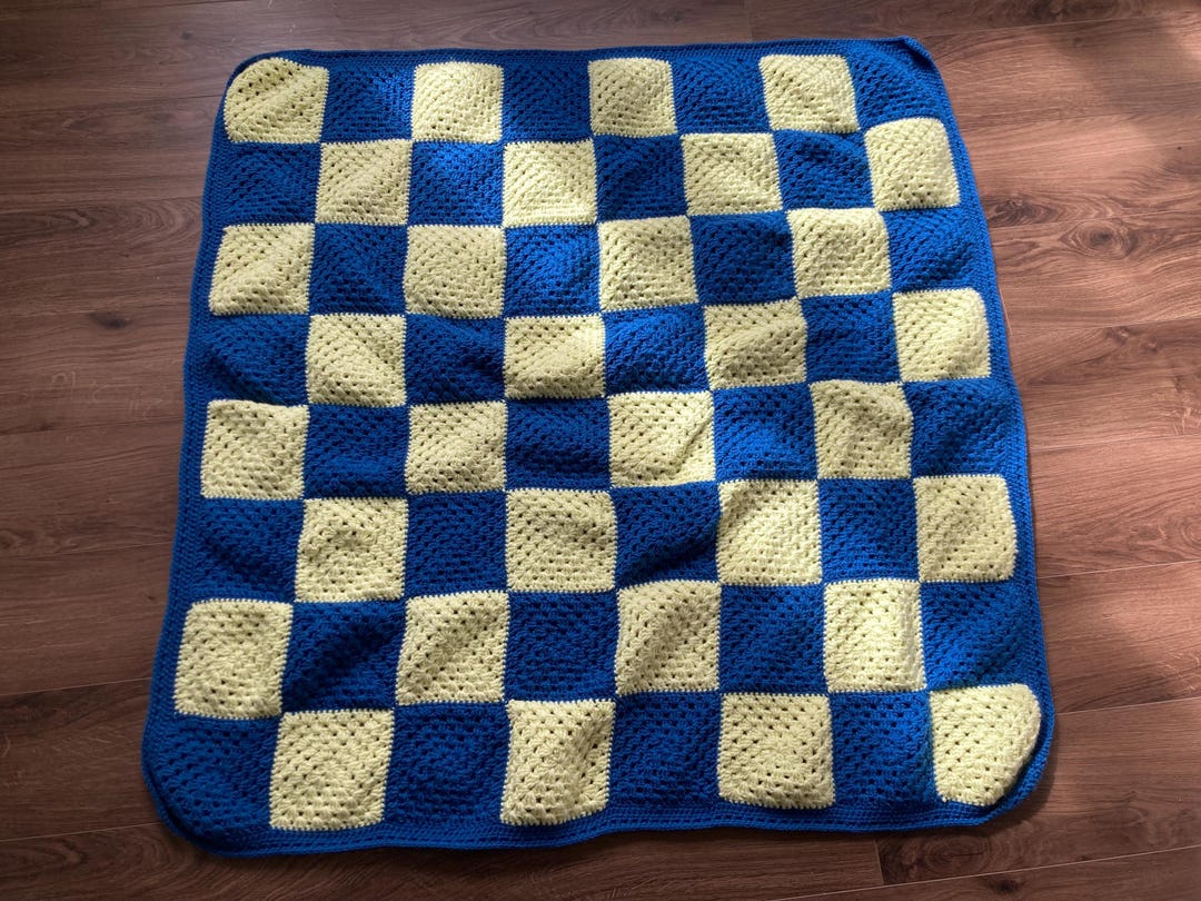 Handmade Crochet Blue and Yellow Block Blanket - Etsy