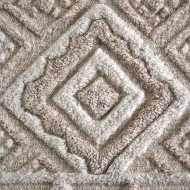 Modern Hand Knotted Rug, Neutral Geometric Area Rug, Ivory Beige Wool ...