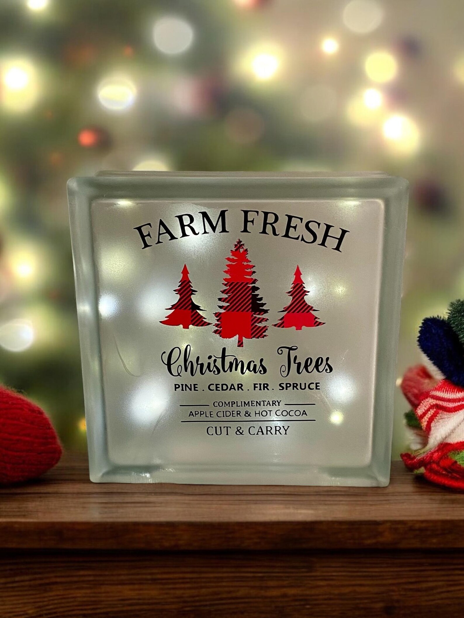 Glass Block With Lights, Farm Fresh Christmas Trees - Etsy