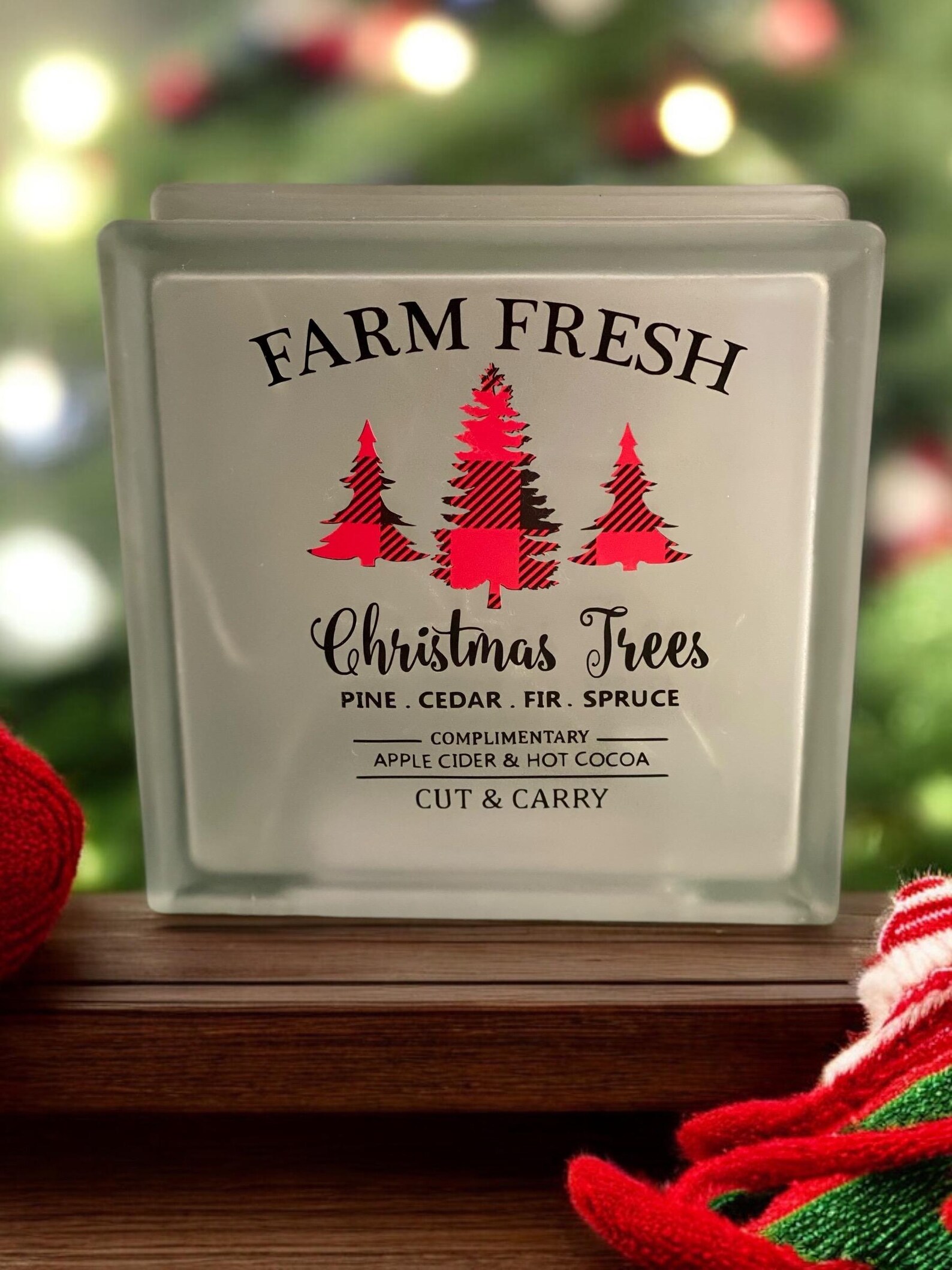 Glass Block With Lights, Farm Fresh Christmas Trees - Etsy