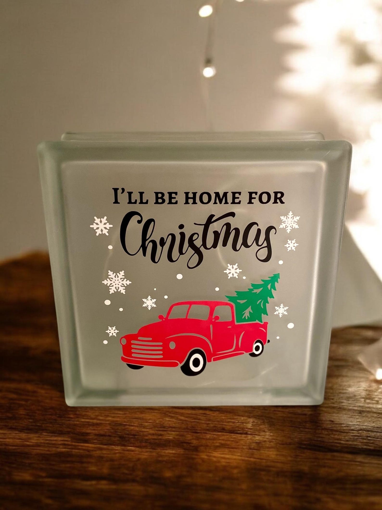 Glass Block With Lights, “i’ll Be Home for Christmas” Glass Block With ...