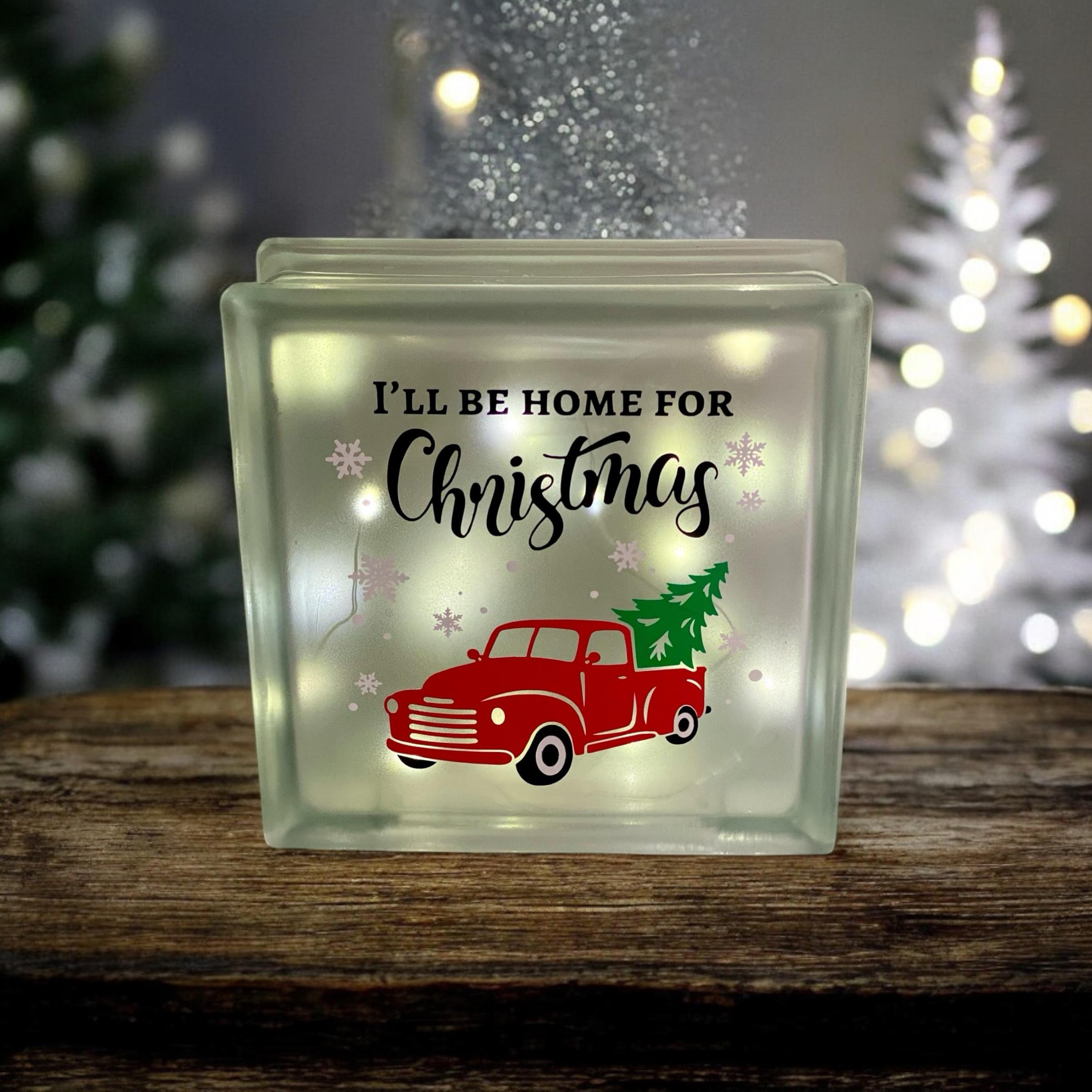 Glass Block With Lights, “i’ll Be Home for Christmas” Glass Block With ...