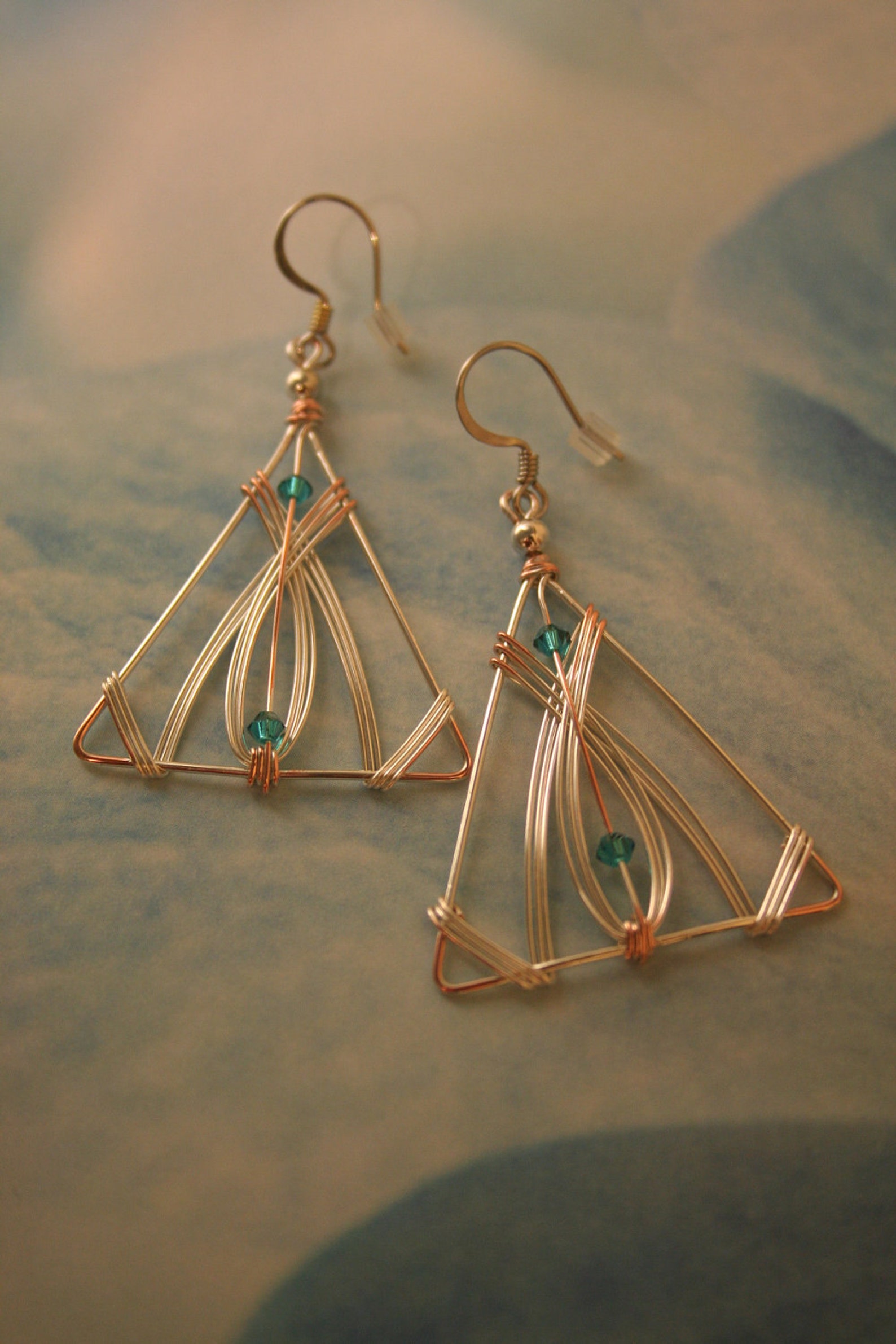 Triangular Earrings Made With Silver-plated Wire Accented With Tiny ...
