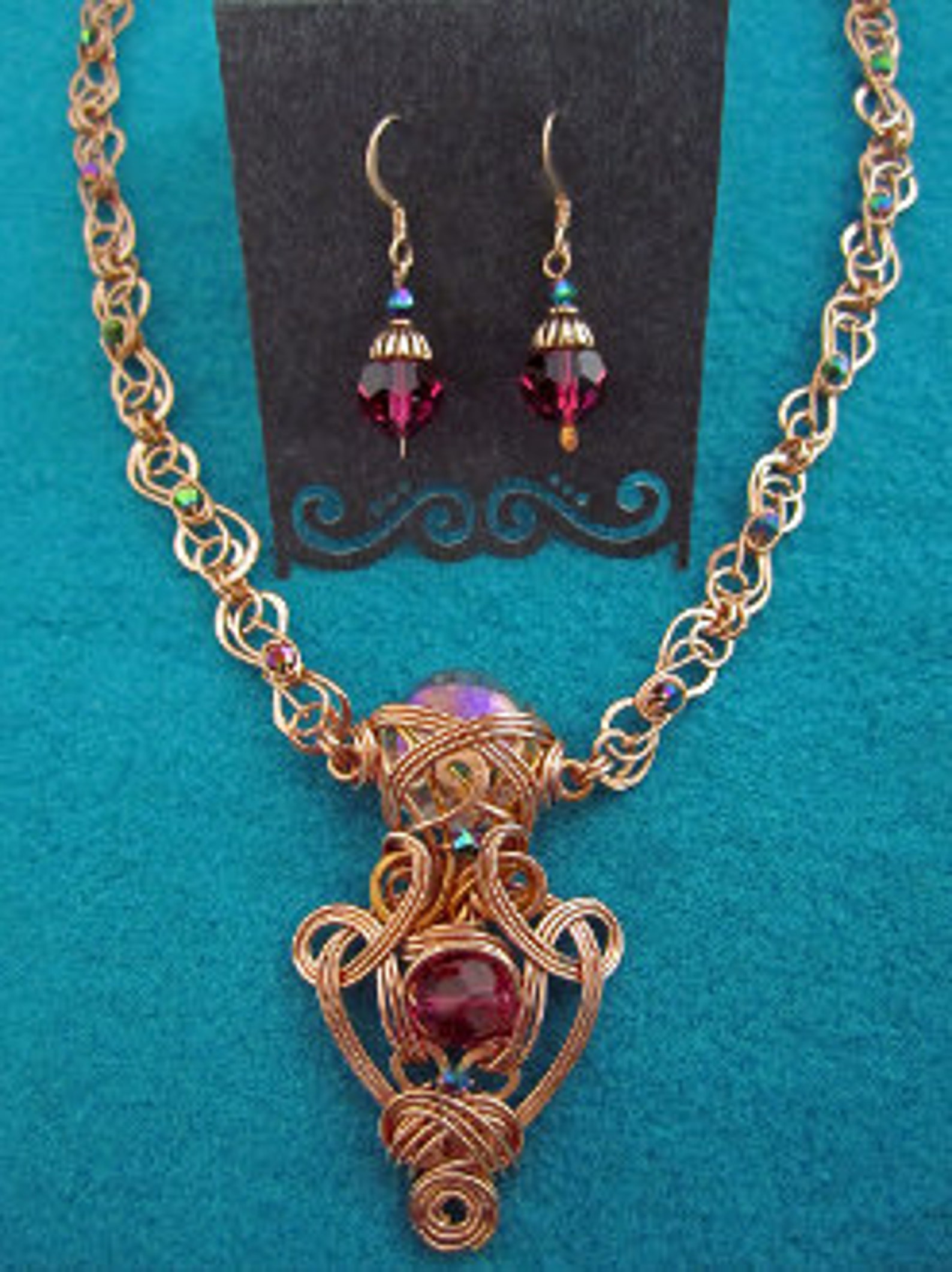 Copper Necklace With Vintage Fuschia Crystal Beads - Etsy