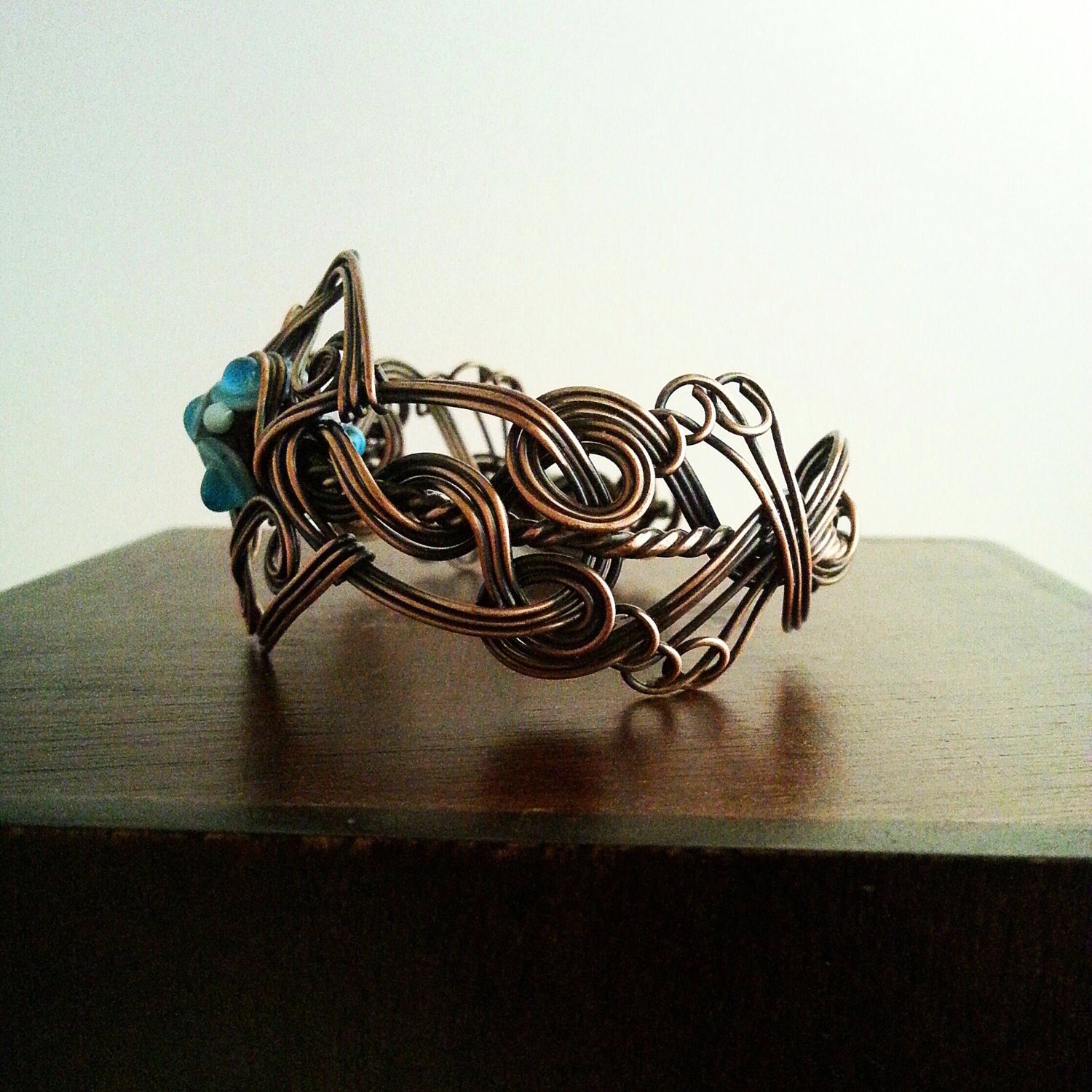 Wire Wrapped Copper Bracelet With Lampwork Bead | Etsy