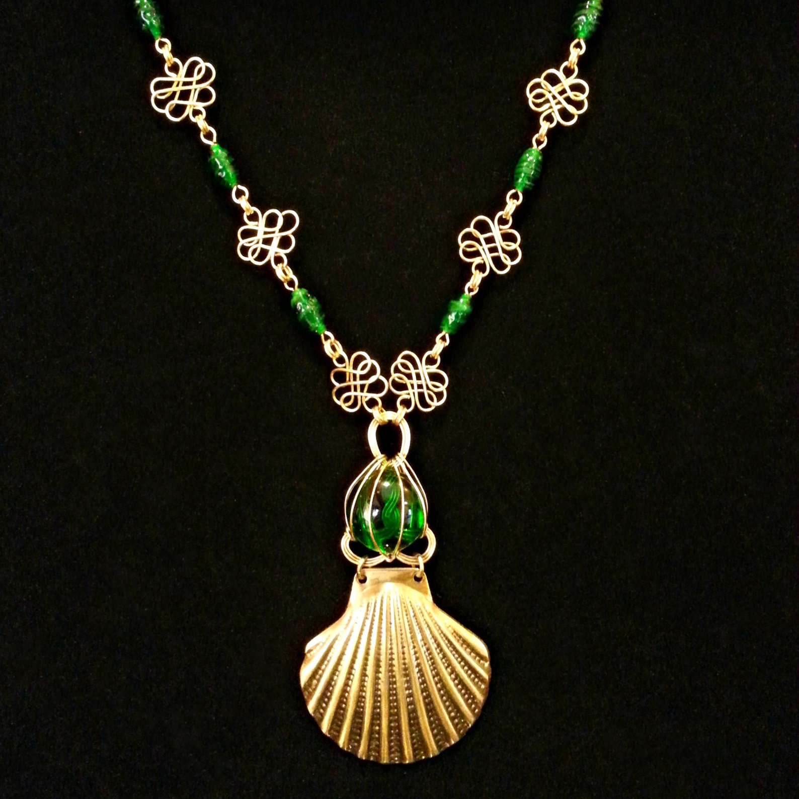 Wire Wrapped Brass Scallop Shell Necklace Set - Etsy