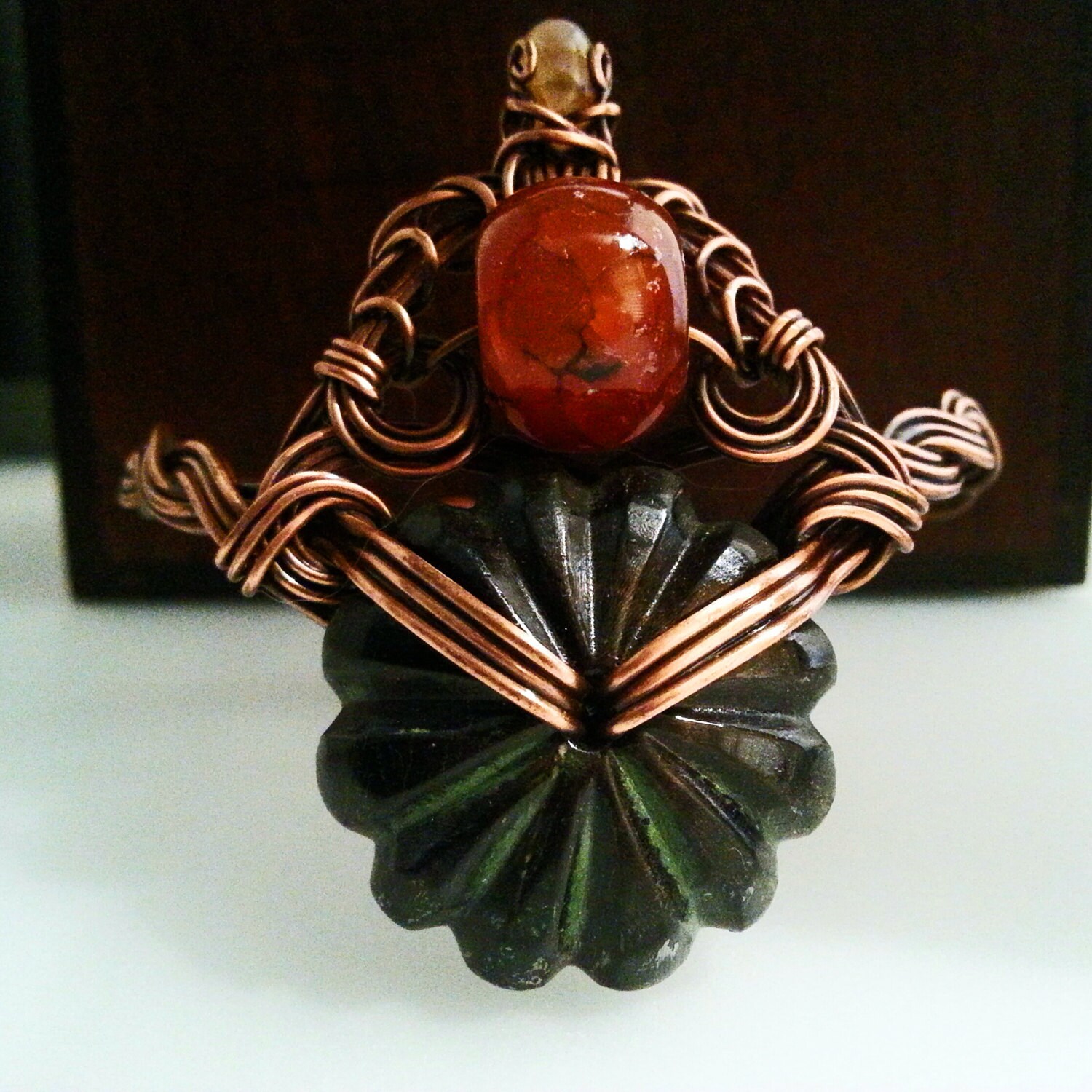 Wire Wrapped Copper Bracelet With Agate & Carved Horn Beads - Etsy