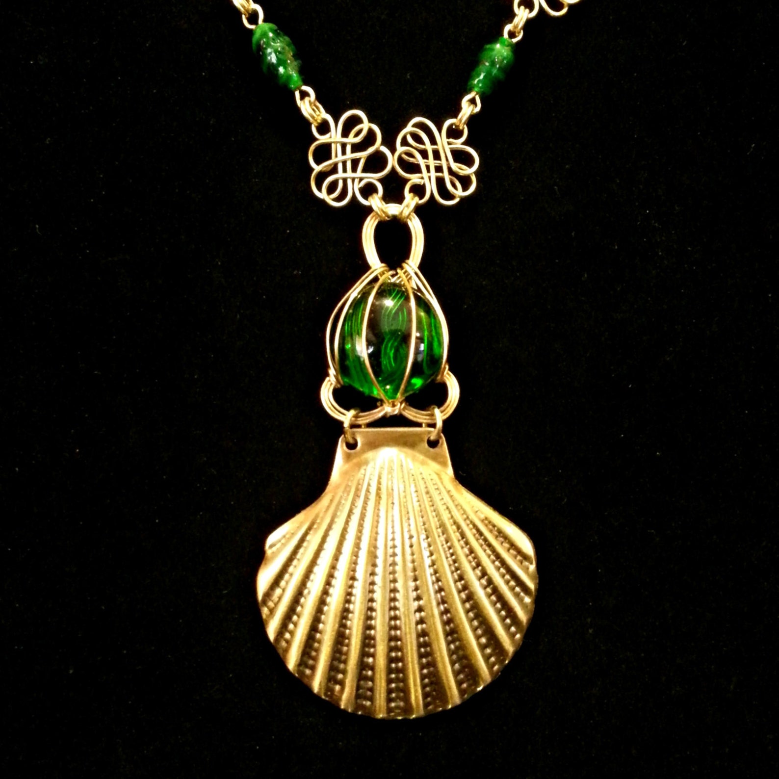 Wire Wrapped Brass Scallop Shell Necklace Set - Etsy