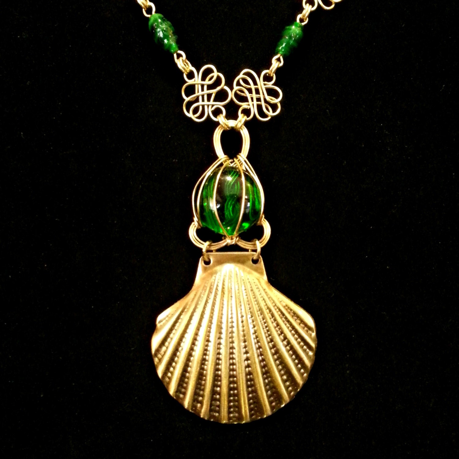 Wire Wrapped Brass Scallop Shell Necklace Set - Etsy
