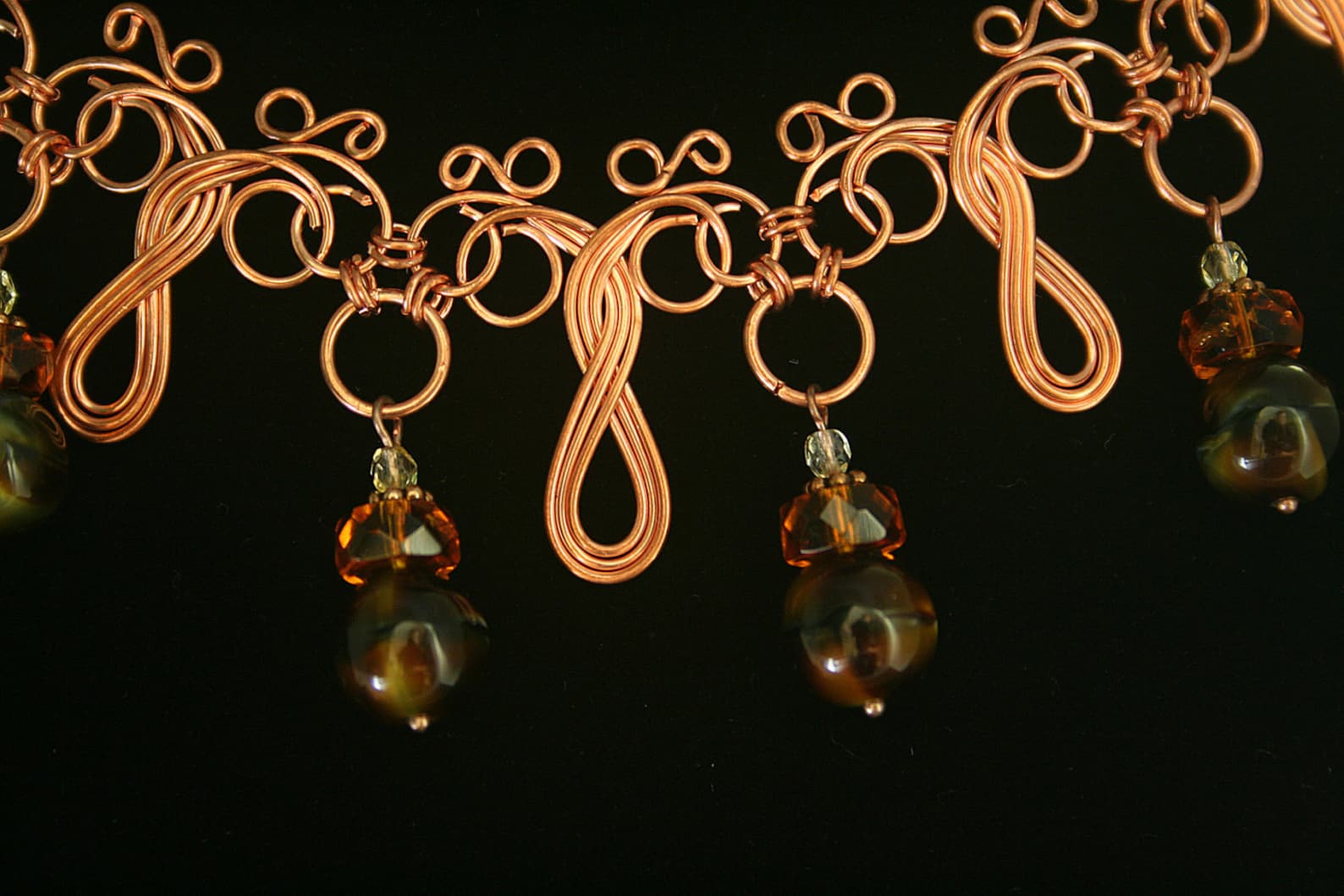 Copper Lace Necklace With Vintage Glass Beads - Etsy