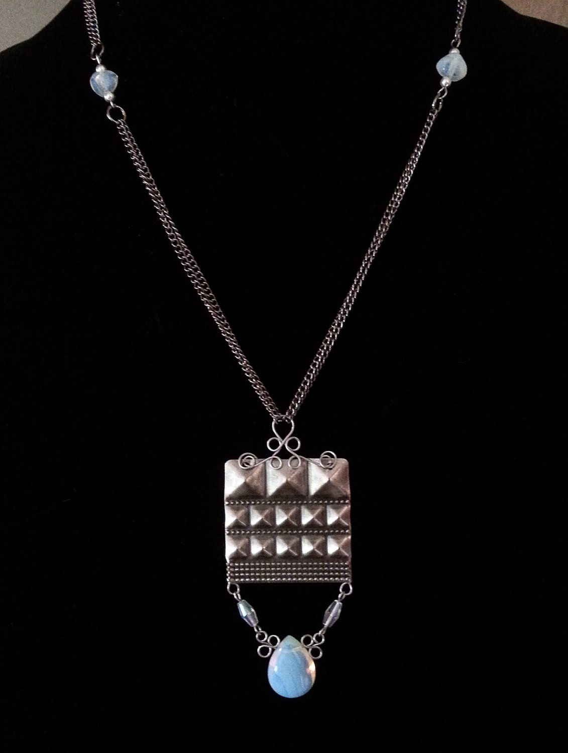 Pendant, Antique Gunmetal Colored, Silvertone With Opalescent Beads - Etsy