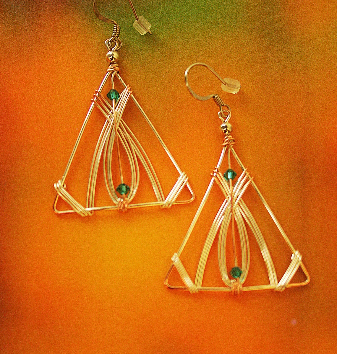 Triangular Earrings Made With Silver-plated Wire Accented With Tiny ...