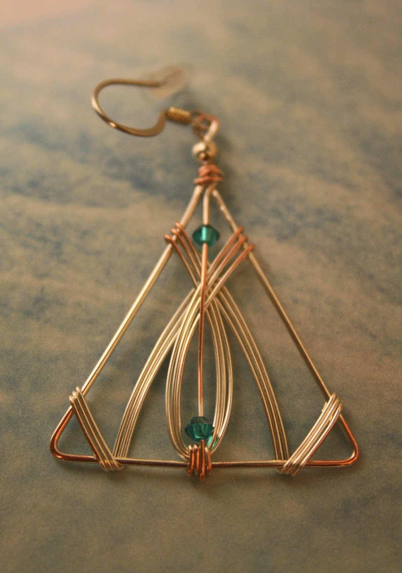 Triangular Earrings Made With Silver-plated Wire Accented With Tiny ...