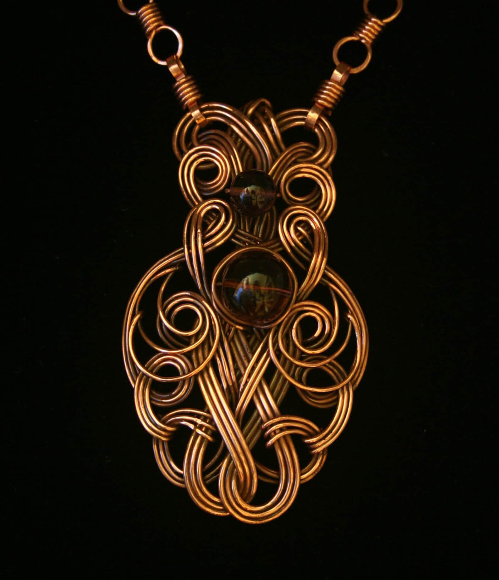 Wire Wrapped Copper Necklace With Vintage Purple Glass Beads - Etsy