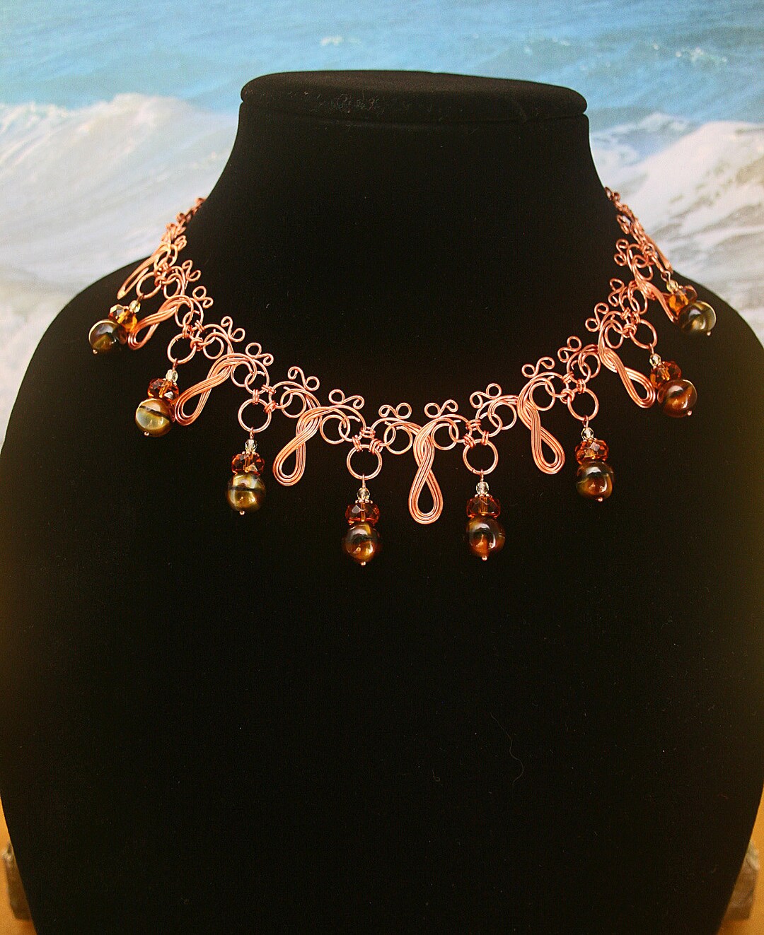 Copper Lace Necklace With Vintage Glass Beads - Etsy