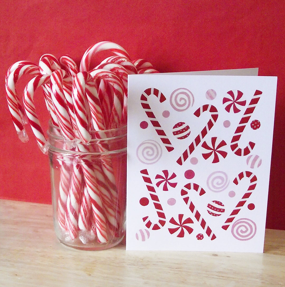 Candy Canes Greeting Card Christmas Candy Card - Etsy
