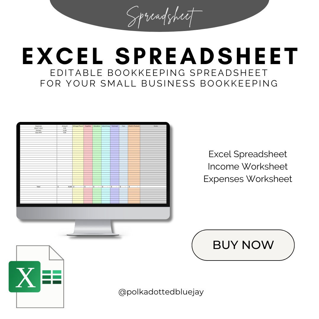 Small Business Bookkeeping Spreadsheet: Excel Template (digital ...