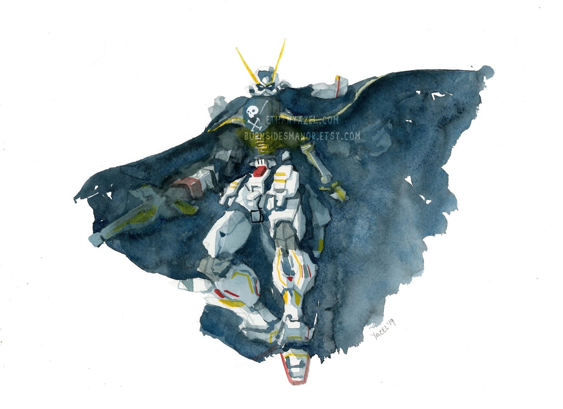 Gundam Wall Art Crossbones Gunpla Prints Anime Watercolour Print Manga ...