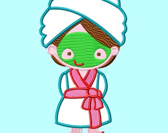 1.99 for limited time. Cute Girl in Spa APPLIQUE Embroidery | Etsy