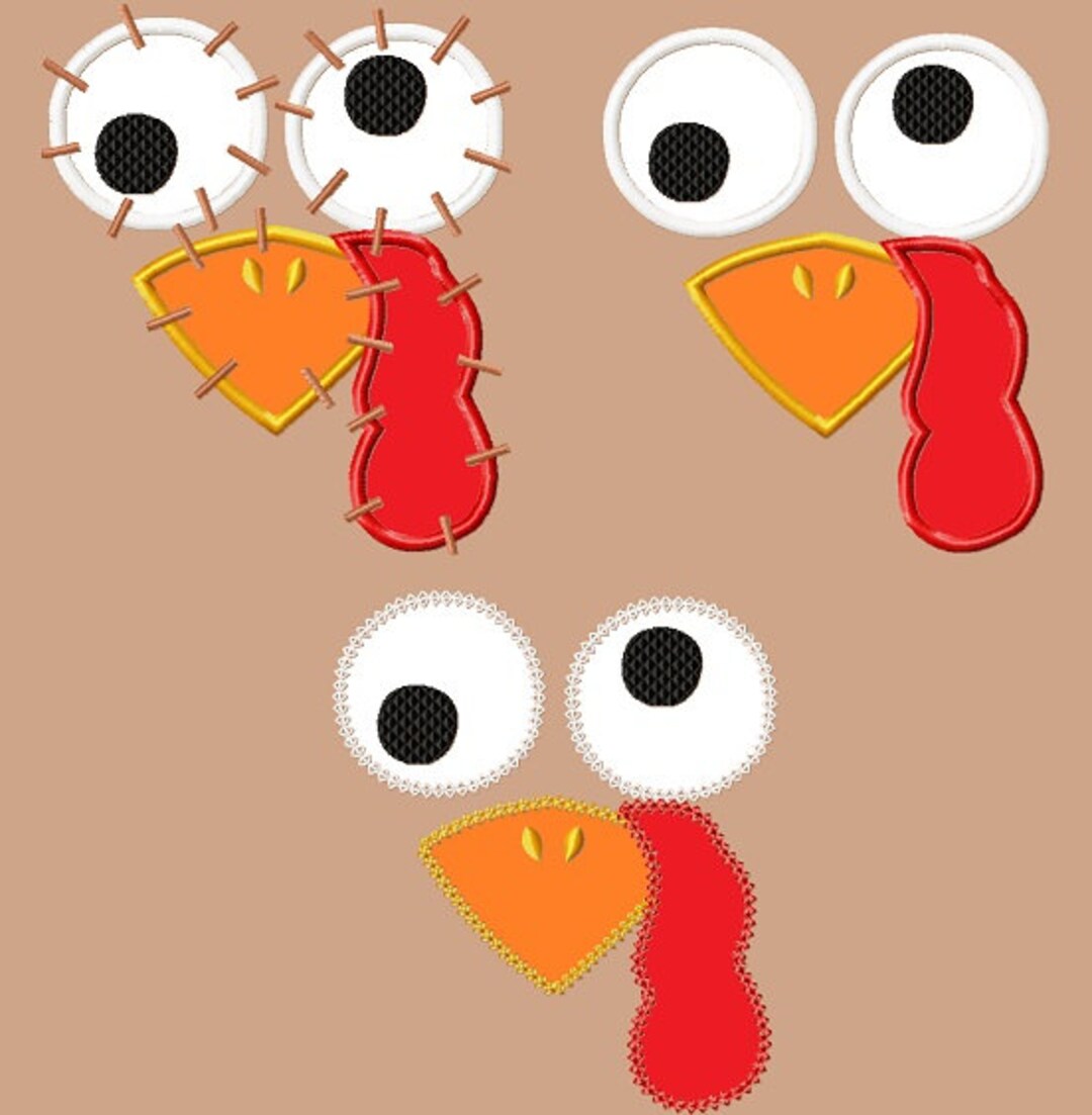 Cute Turkey Faces in 3 Styles Applique Embroidery Design INSTANT ...