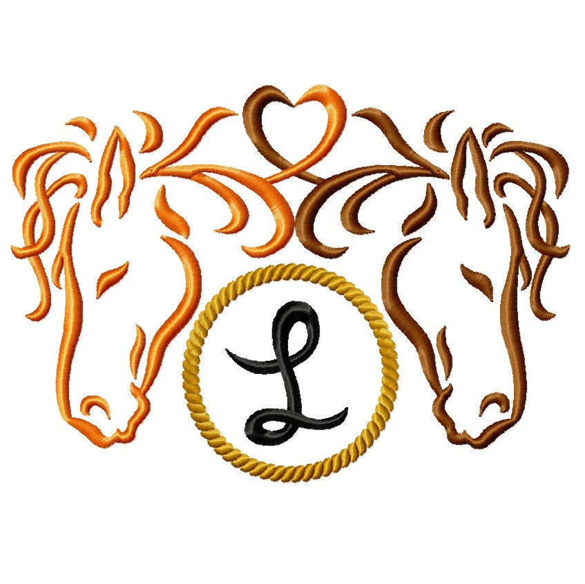 Two Horses Monogram Frame Embroidery Design File 3 Sizes Instant ...