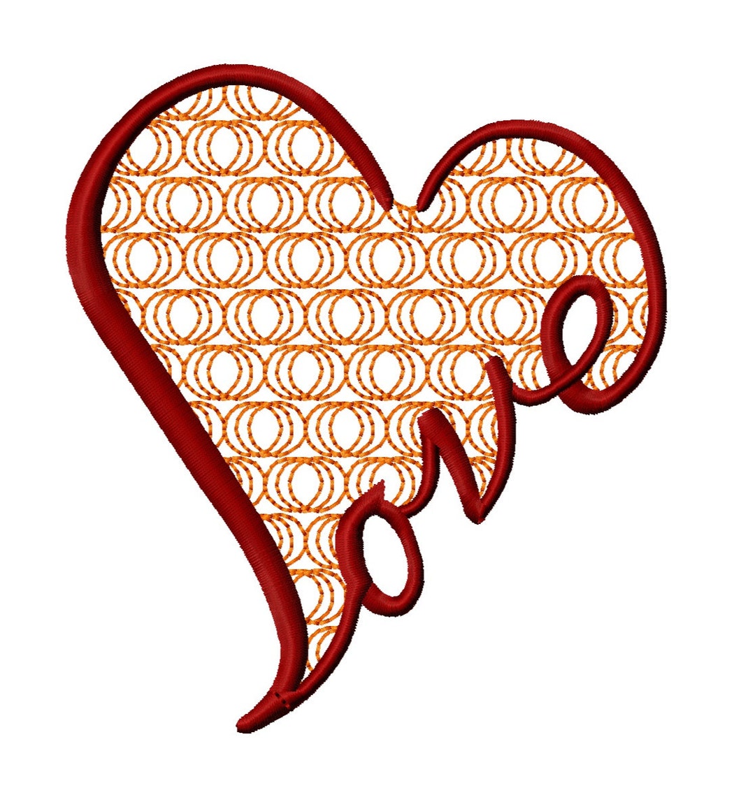 Heart Love Satin With Motif Fill , 3 Sizes Embroidery Designs INSTANT ...