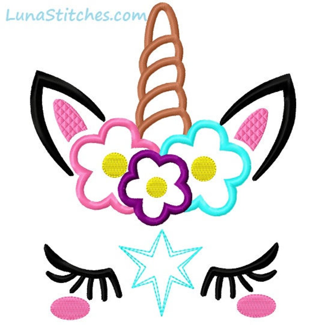 Unicorn Face With APPLIQUE Flowers Embroidery Designs 4 Sizes | Etsy