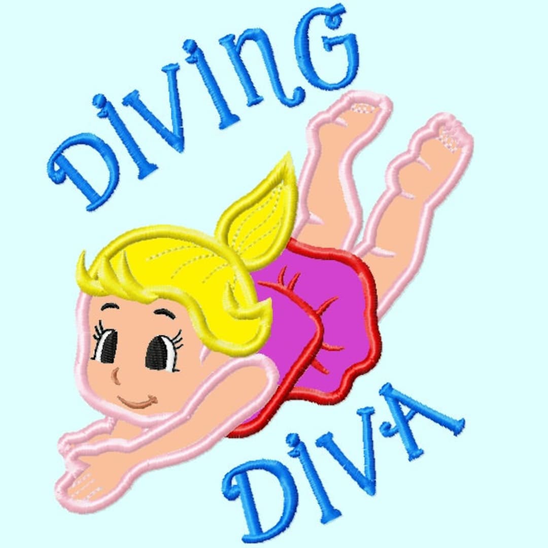Diving Diva Swimmer Girl Applique Embroidery Designs 2 Sizes INSTANT ...