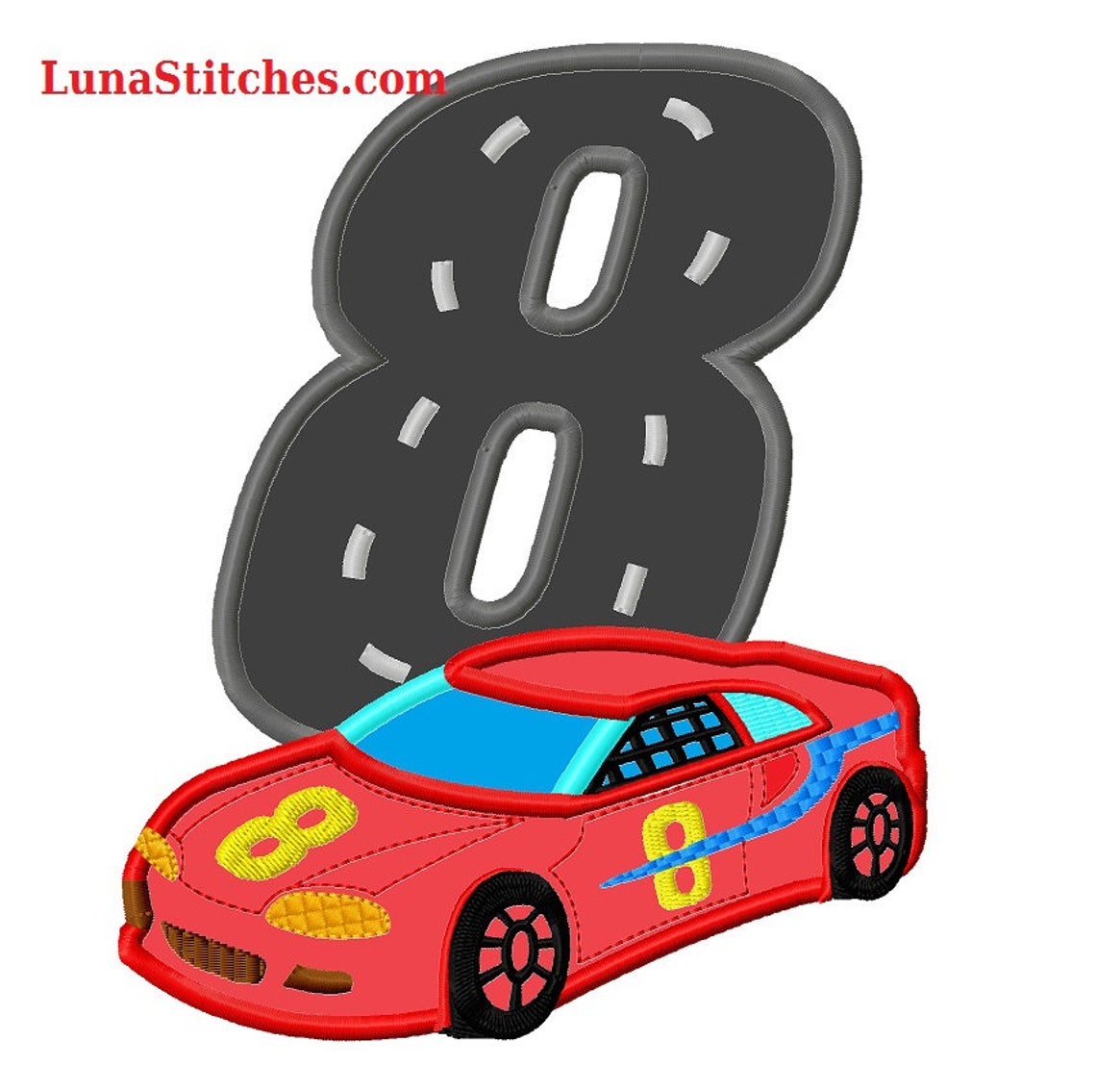 Red Race Car Eight Number 8 APPLIQUE Embroidery Design 5x7 - Etsy